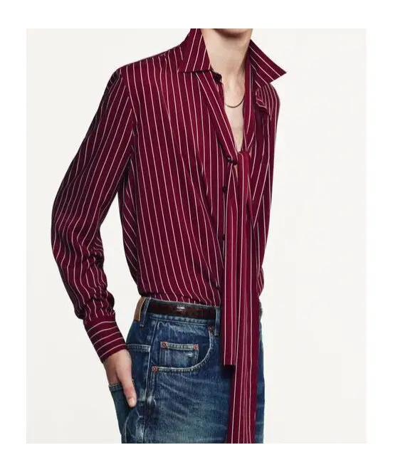 Saint Laurent Striped Button-up Shirt - Wine Red