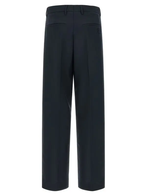 Miu Miu Tailored Trousers With Embroidered Logo - Navy