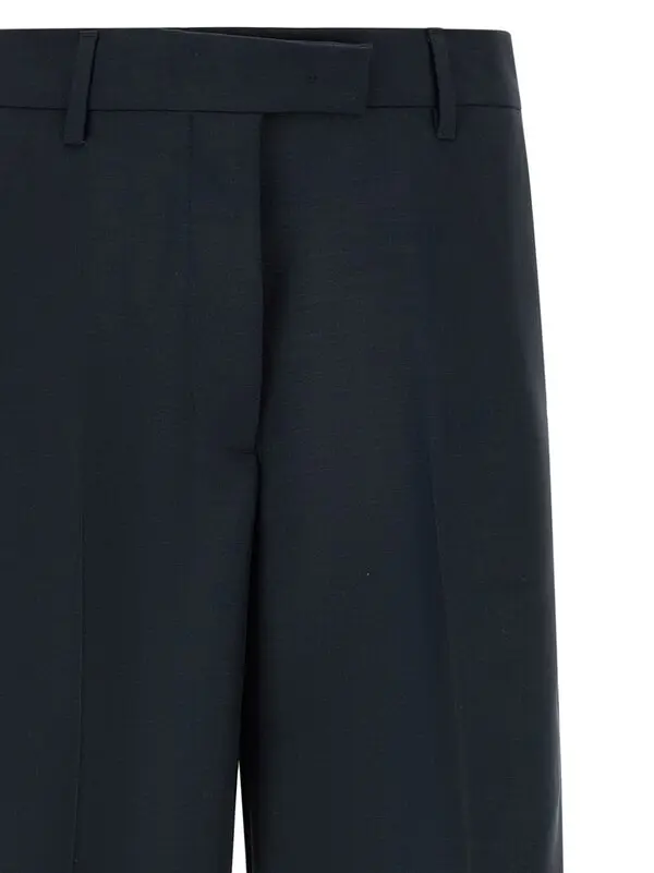 Miu Miu Tailored Trousers With Embroidered Logo - Navy