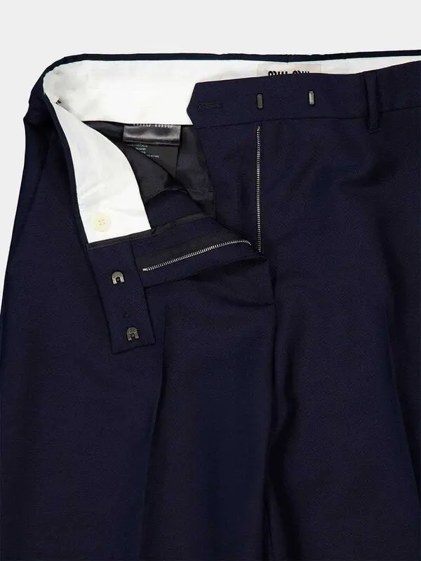 Miu Miu Tailored Trousers With Embroidered Logo - Navy