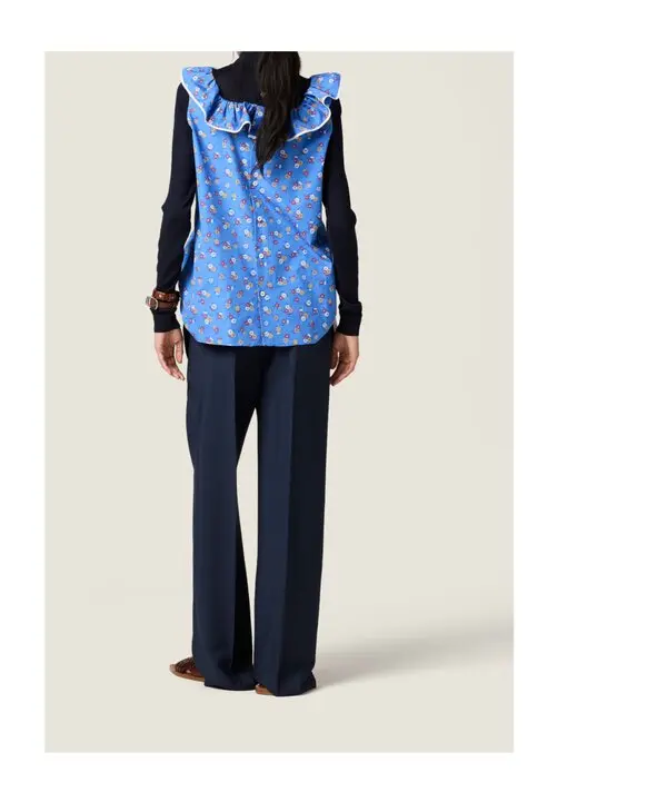 Miu Miu Tailored Trousers With Embroidered Logo - Navy