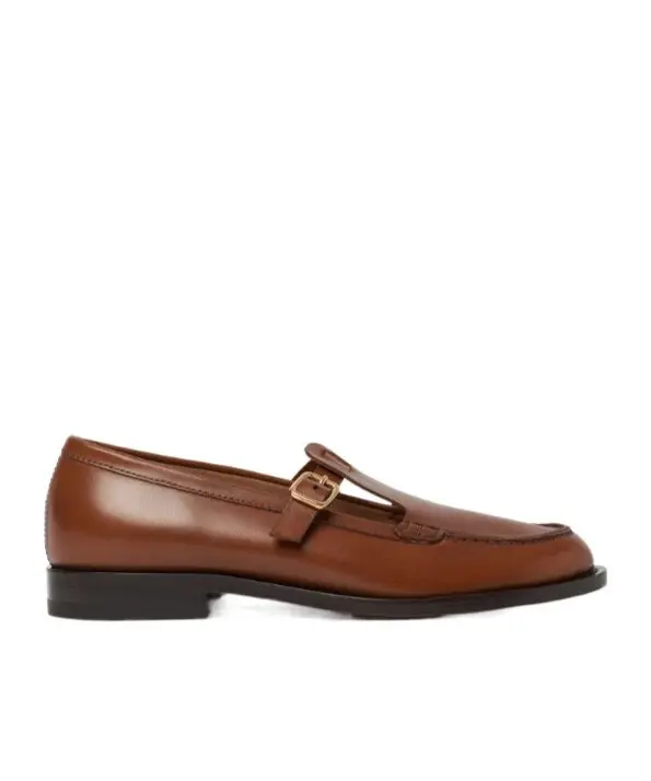 SCAROSSO Edna Buckle Fastened Flat With Openwork Details - Tan