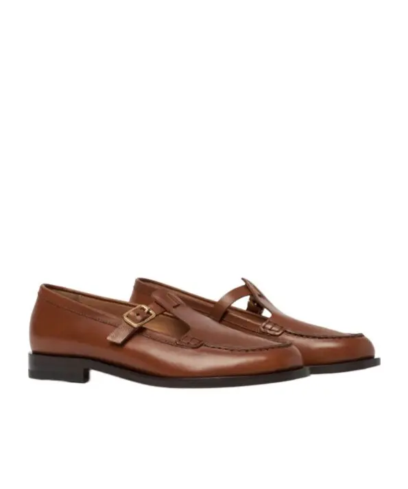 SCAROSSO Edna Buckle Fastened Flat With Openwork Details - Tan