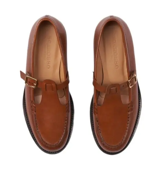 SCAROSSO Edna Buckle Fastened Flat With Openwork Details - Tan