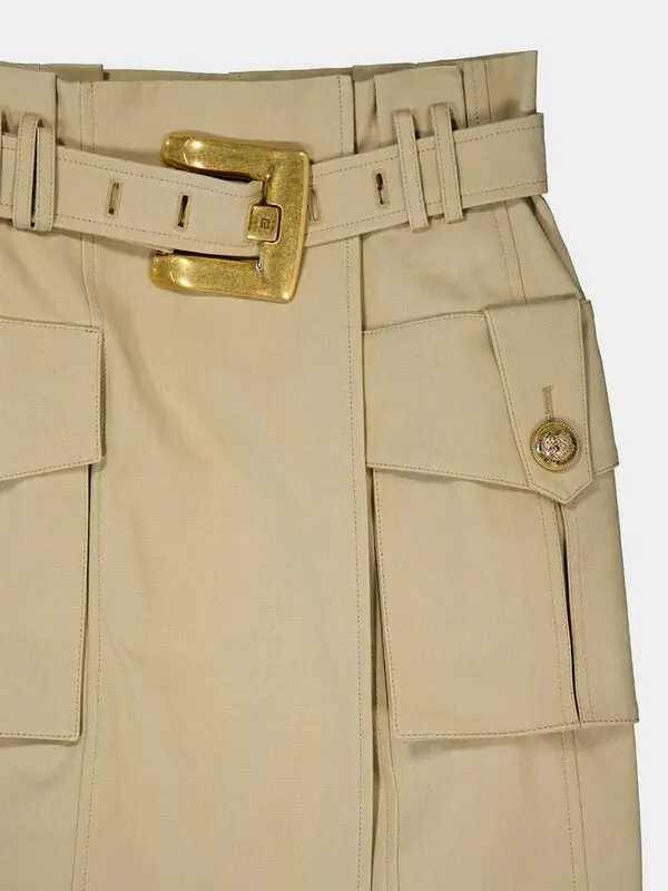 Balmain Belted Gabardine Wrap Midi Skirt