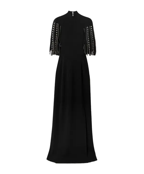 LANVIN Knitted Turtleneck Gown With Fringe And Studded Embellishments