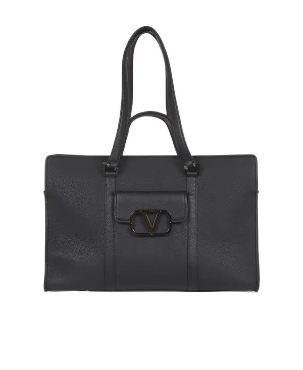 Valentino Garavani Vlogo Leather Tote Bag - Black