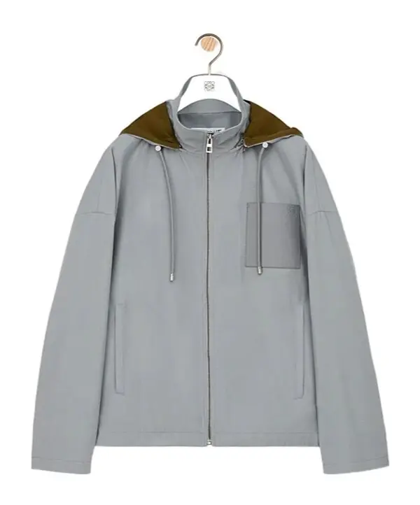 Loewe Hooded Jacket With Leather Patch Pocket - Light Gray