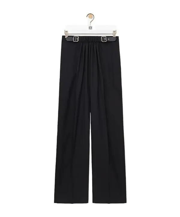 Loewe Belted Trousers With Straight Leg And Embossed Leather Patch