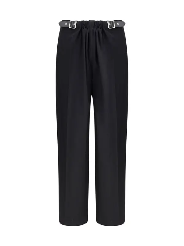 Loewe Belted Trousers With Straight Leg And Embossed Leather Patch - Black