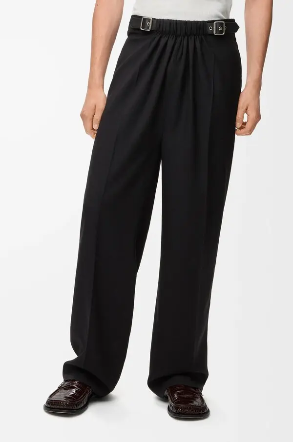Loewe Belted Trousers With Straight Leg And Embossed Leather Patch