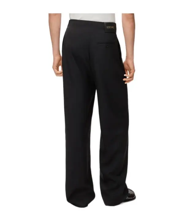 Loewe Belted Trousers With Straight Leg And Embossed Leather Patch