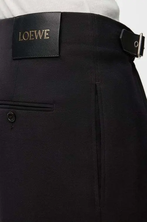 Loewe Belted Trousers With Straight Leg And Embossed Leather Patch