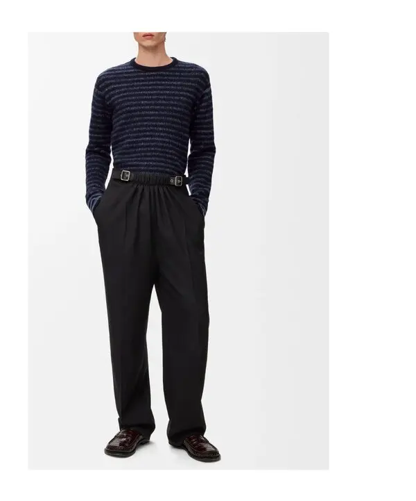 Loewe Belted Trousers With Straight Leg And Embossed Leather Patch