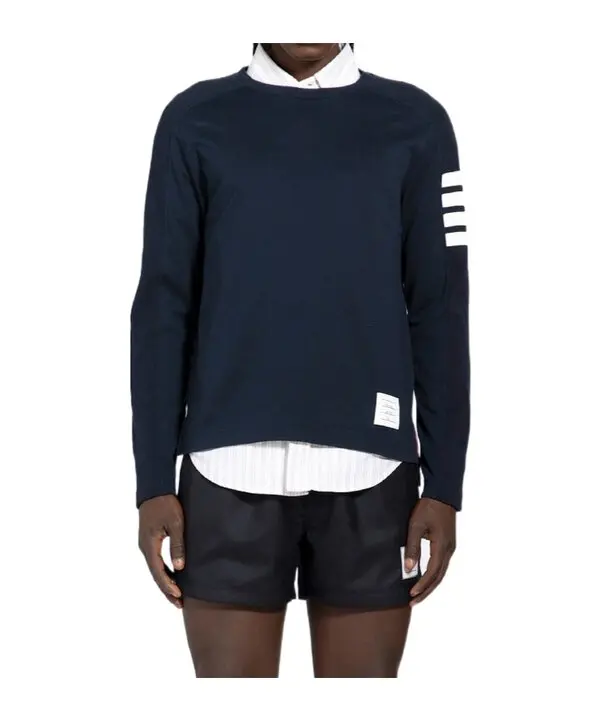 Thom Browne Four-bar Crewneck Sweatshirt - Navy Blue