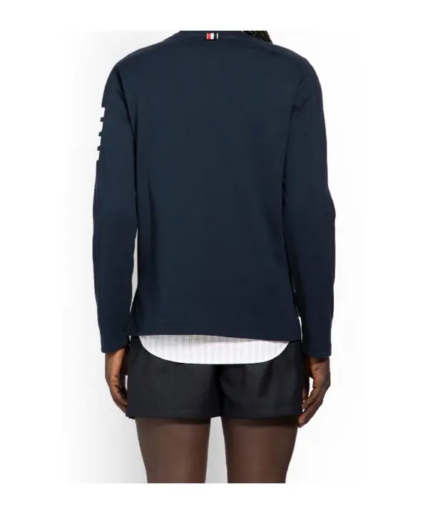 Thom Browne Four-bar Crewneck Sweatshirt - Navy Blue