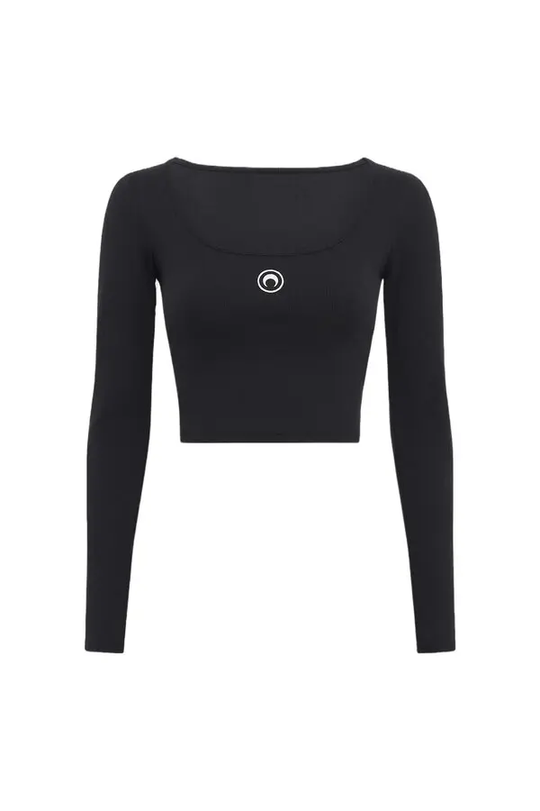 MARINE SERRE Moon Embroidered Cropped Top - Black