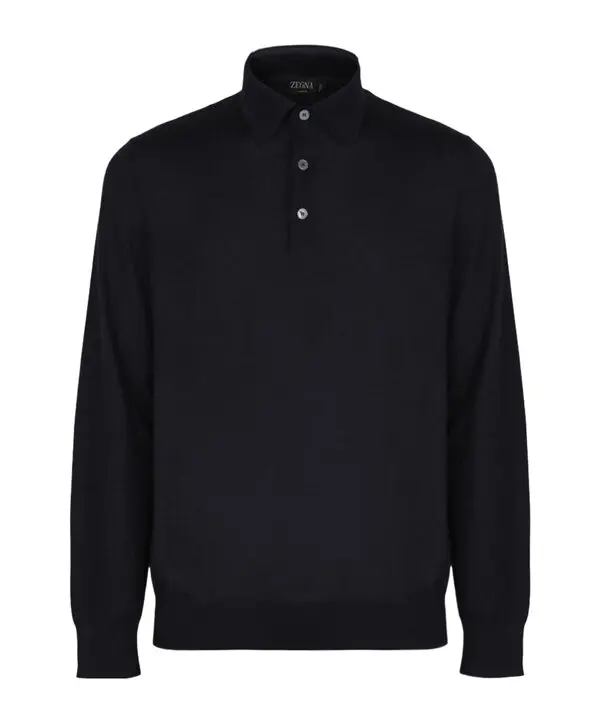 Zegna Long Sleeve Knitted Polo Shirt - Black