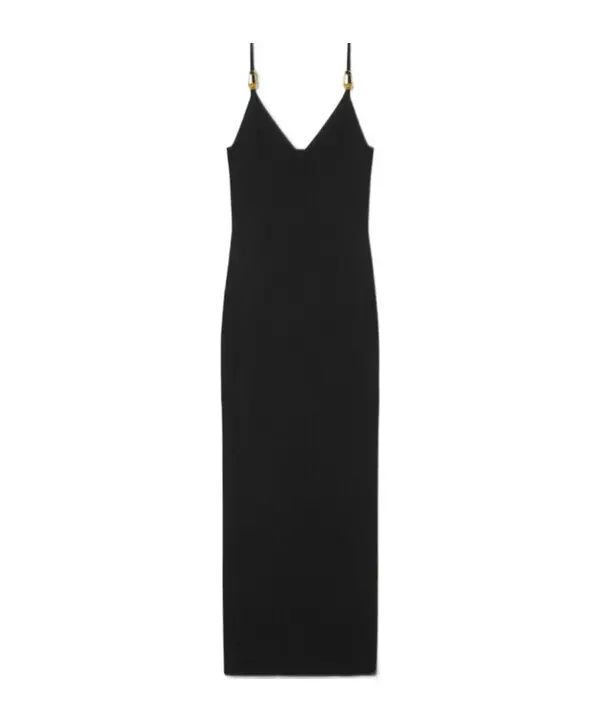 Versace Safety Pin Embellished Ribbed Midi Dress - Black