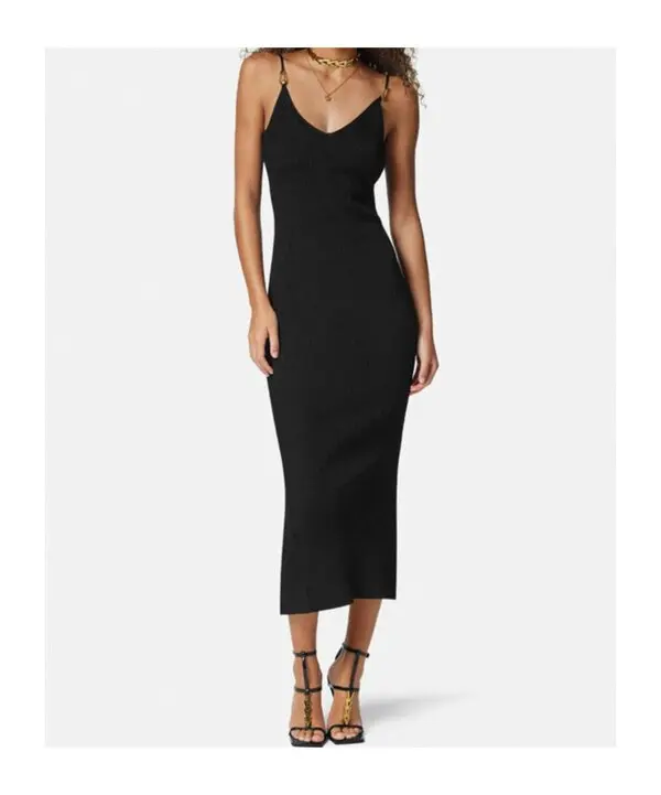 Versace Safety Pin Embellished Ribbed Midi Dress - Black
