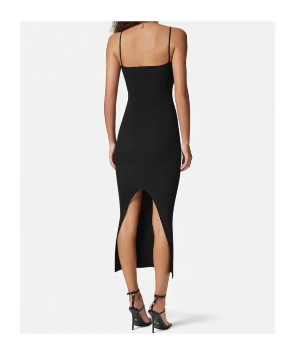 Versace Safety Pin Embellished Ribbed Midi Dress - Black