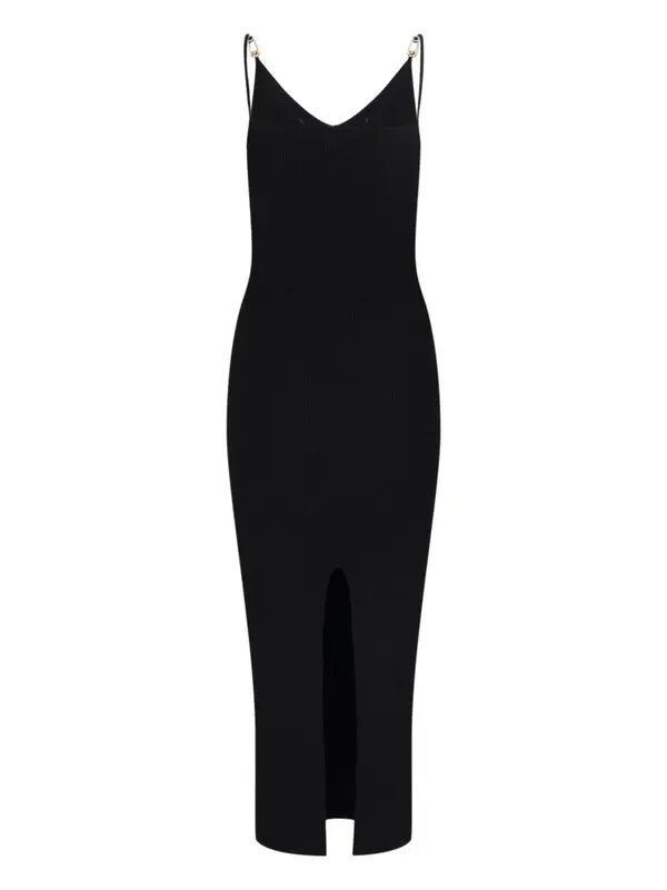 Versace Safety Pin Embellished Ribbed Midi Dress - Black