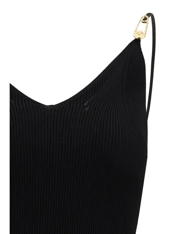Versace Safety Pin Embellished Ribbed Midi Dress - Black