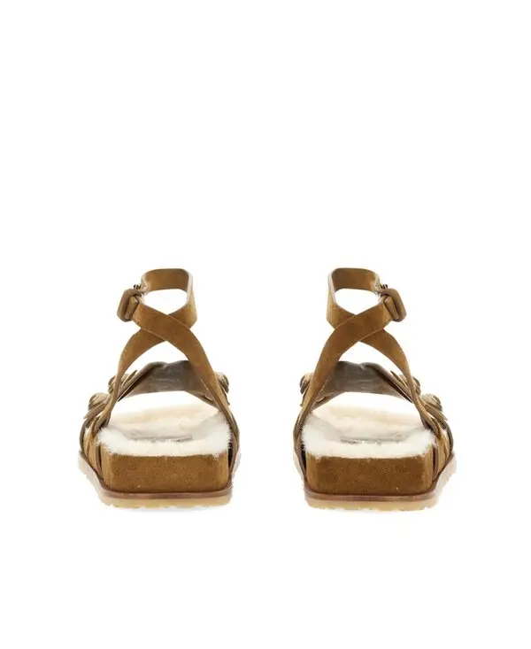 Etro Crown Me Sandals With Studs And Shearling - Brown