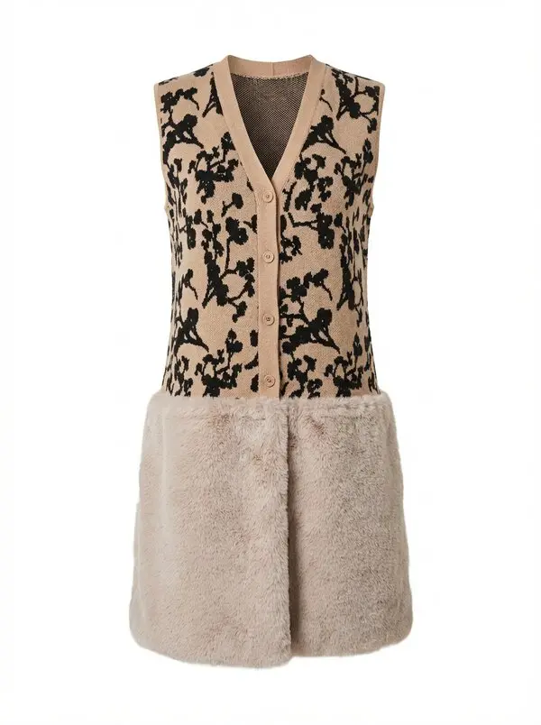 Max Mara Sleeveless V-neck Floral Print Jumpsuit With Fur Detail - Multicolor