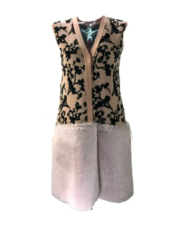 Max Mara Sleeveless V-neck Floral Print Jumpsuit With Fur Detail