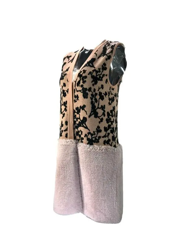 Max Mara Sleeveless V-neck Floral Print Jumpsuit With Fur Detail