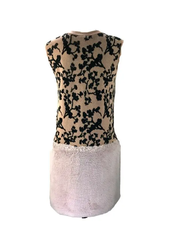Max Mara Sleeveless V-neck Floral Print Jumpsuit With Fur Detail