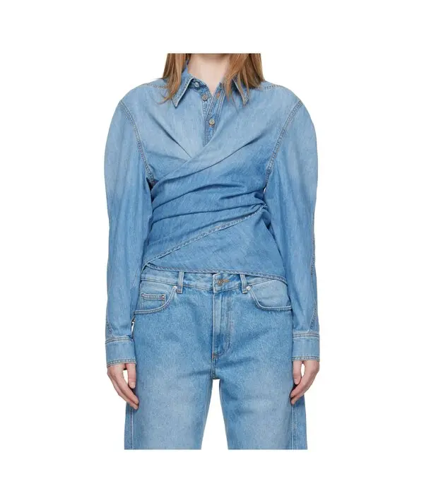 MUGLER Wrap-effect Denim Shirt