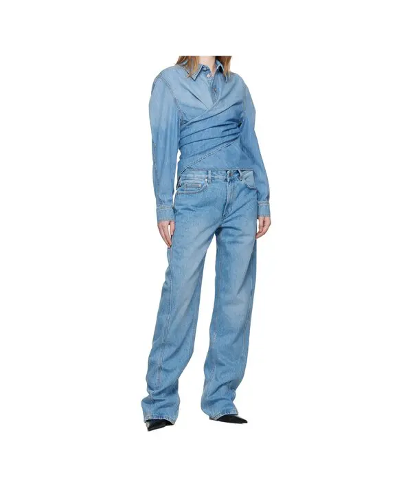MUGLER Wrap-effect Denim Shirt