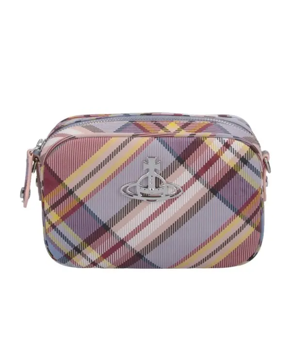 VIVIENNE WESTWOOD Logo Plaque Checked Crossbody Bag - Gray