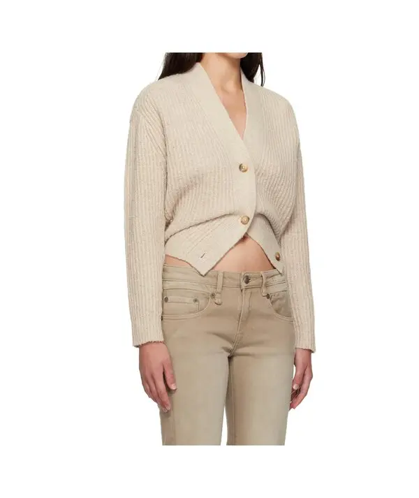 R13 Ribbed Cardigan With Y-neck And Slit Hem