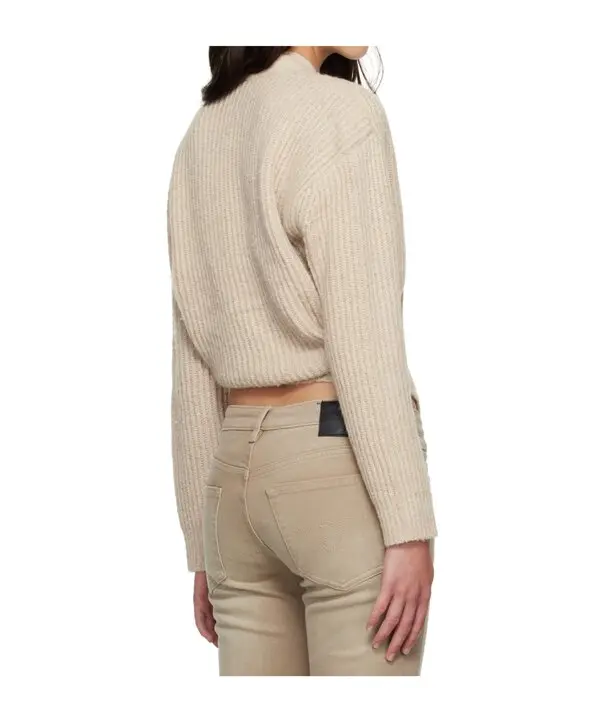 R13 Ribbed Cardigan With Y-neck And Slit Hem