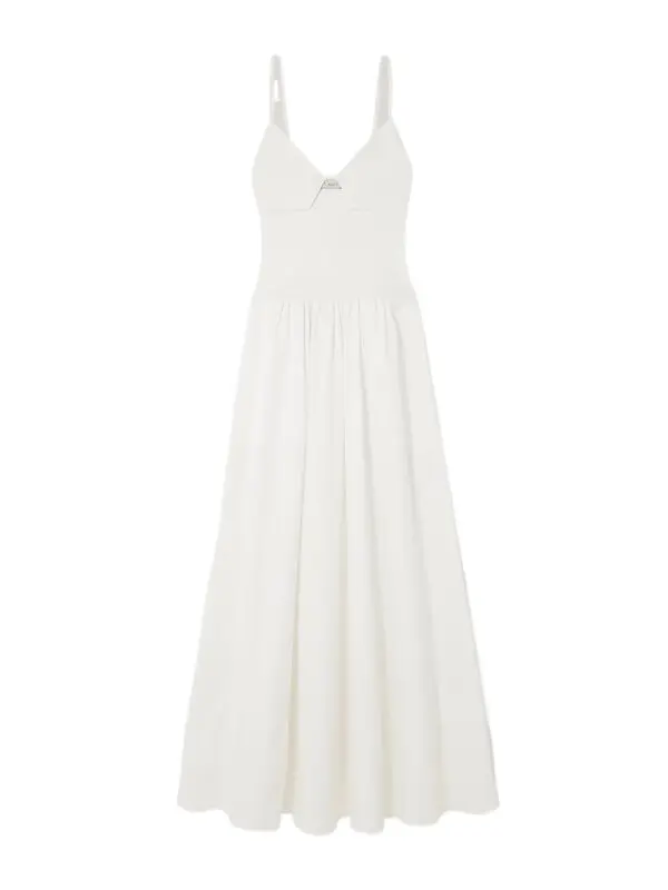 ST. AGNI Stretch-knit Cotton Poplin Maxi Dress - White