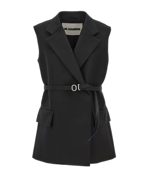 JIL SANDER V-neck Belted Vest - Black