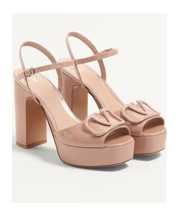 Valentino Garavani Vlogo Signature Patent Leather Platform Sandal 115mm - Nude