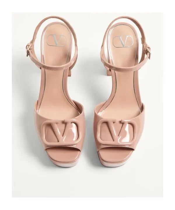 Valentino Garavani Vlogo Signature Patent Leather Platform Sandal 115mm - Nude