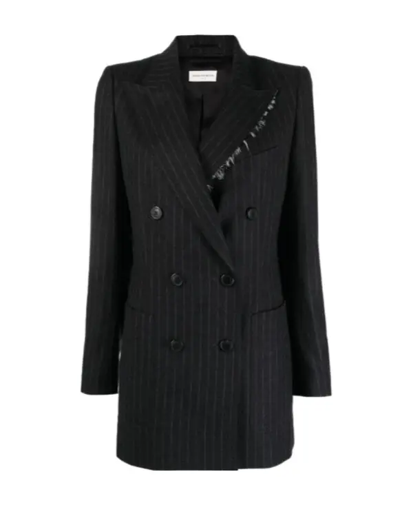 Dries Van Noten Double Breasted Striped Blazer - Black