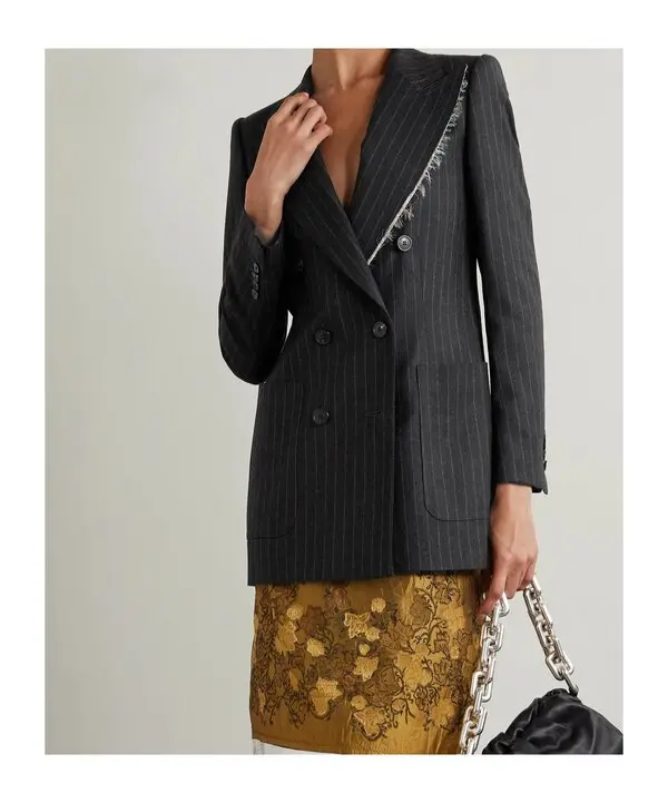 Dries Van Noten Double Breasted Striped Blazer - Black