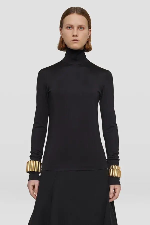 JIL SANDER High-neck Long-sleeve Satin Top