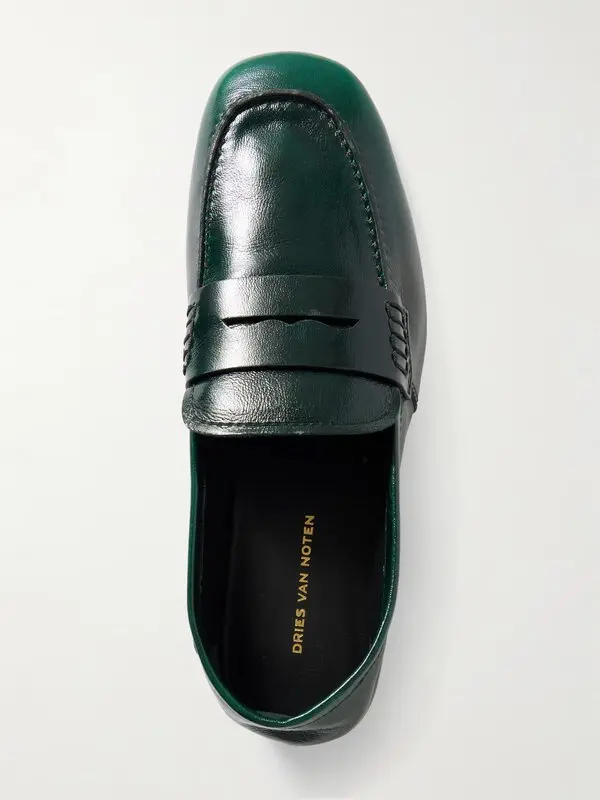Dries Van Noten Glossed Leather Penny Loafers - Green