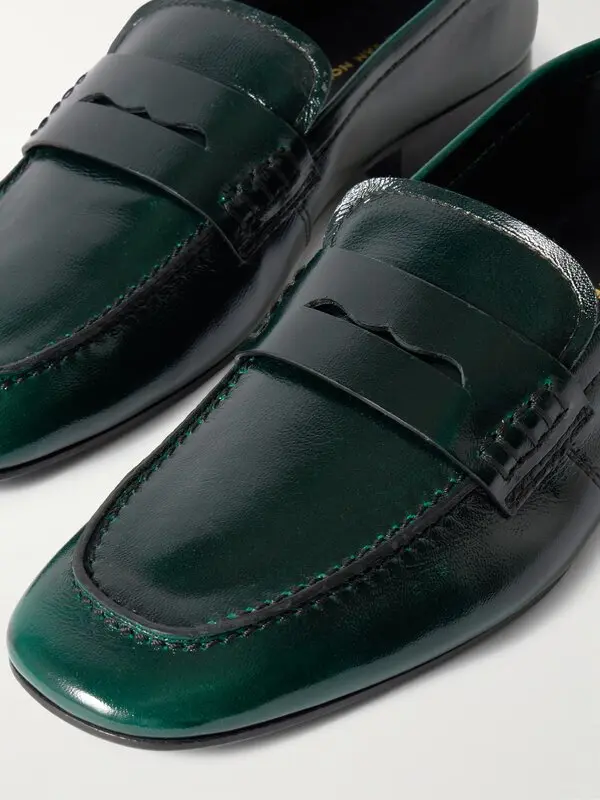 Dries Van Noten Glossed Leather Penny Loafers - Green
