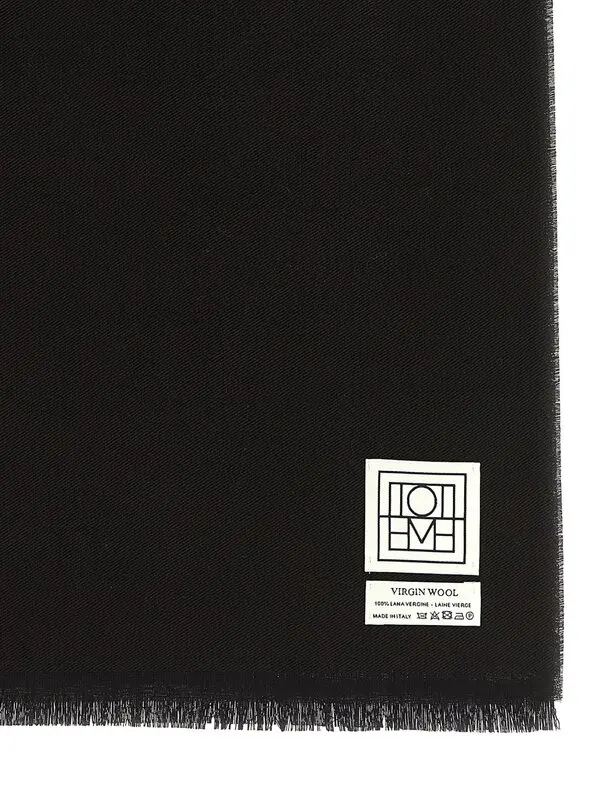 TOTEME Logo Tag Frayed-edge Scarf - Black