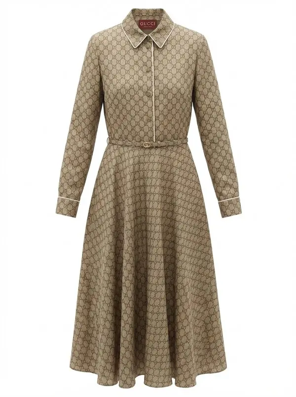 Gucci Monogrammed Silk Shirt Dress