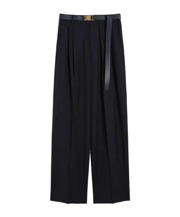 Max Mara Bergamo Belted Pleated Trousers - Blue