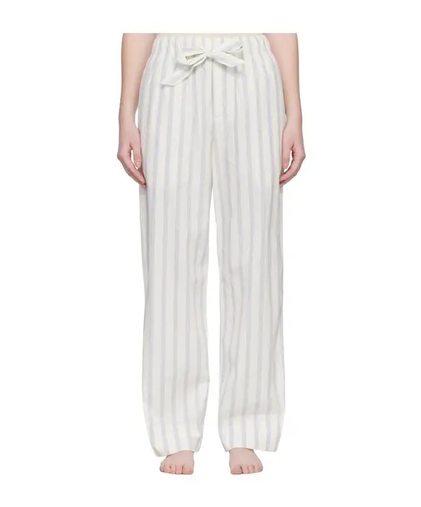 TEKLA Drawstring Striped Pajama Pants - White